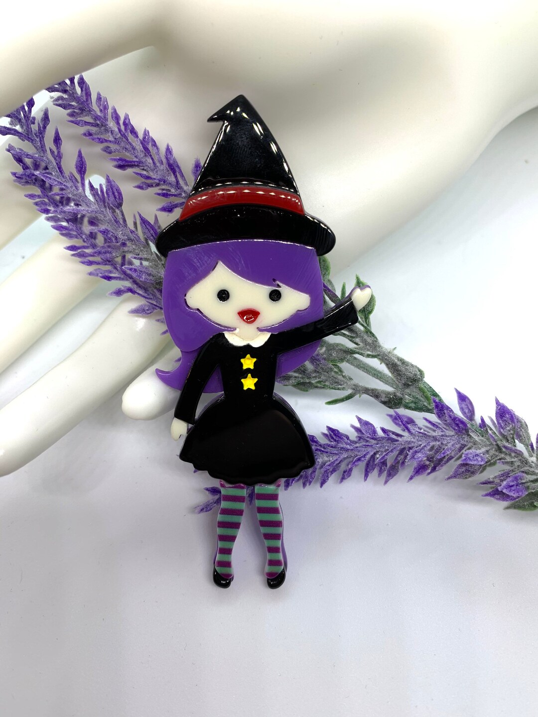 Fab Purple Haired Witch With Pippin Stockings Lucite Vintage - Etsy