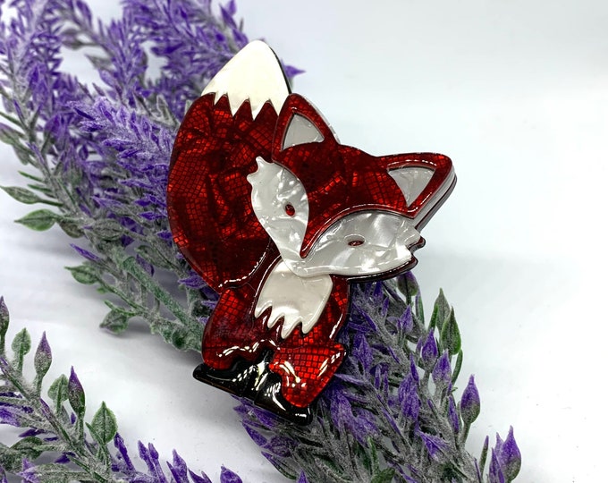 Gorgeous Sitting Art Deco Red and White Fox With Large Bushy - Etsy