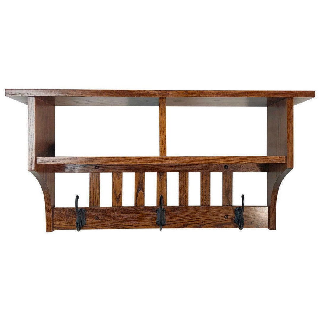 Solid Oak Coat Rack With Cubbies | Wall Mounted Mission Style Coat Rack ...