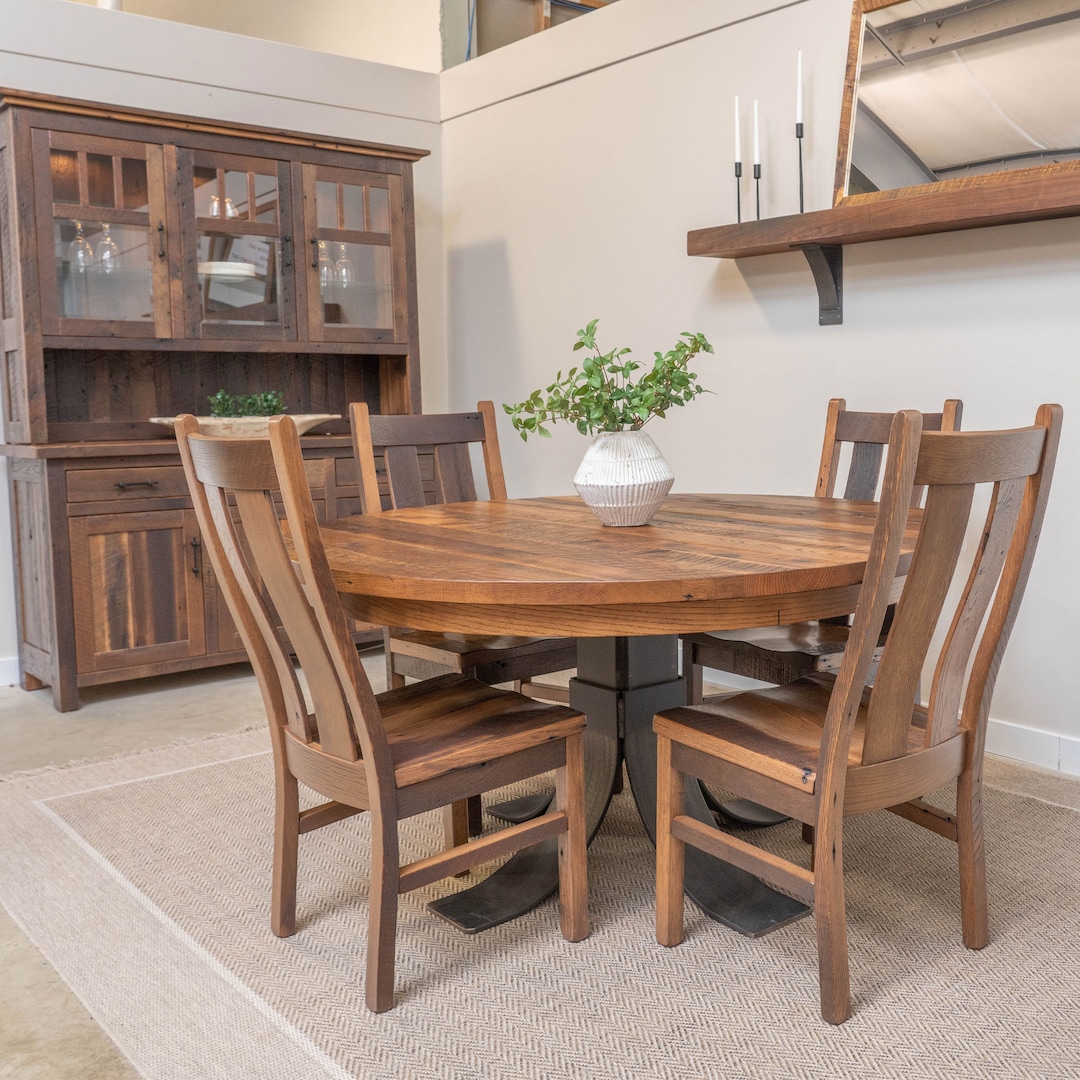 Rustic Round Dining Table in Barnwood | Reclaimed Wood Round Extendable ...