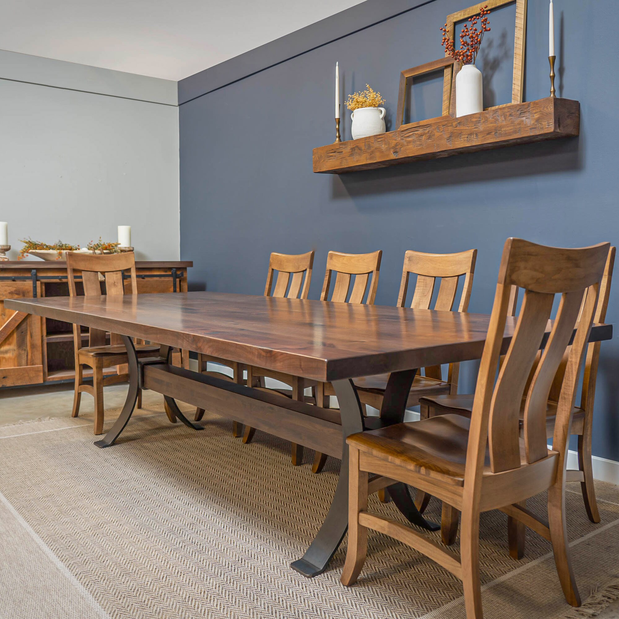 Hamilton Walnut Dining Table | Modern Steel Base, Timber Beam - Etsy