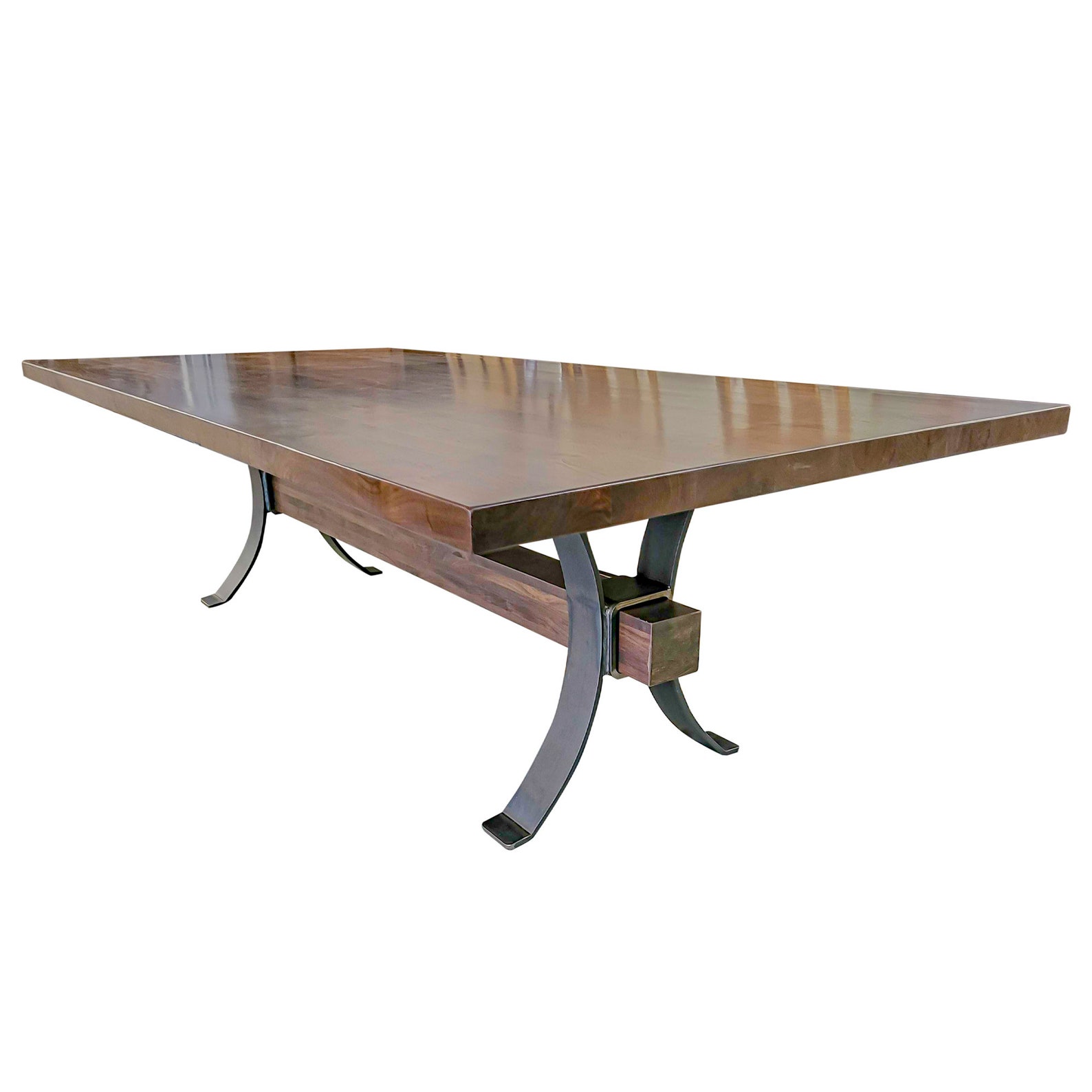 Hamilton Walnut Dining Table | Modern Steel Base, Timber Beam - Etsy