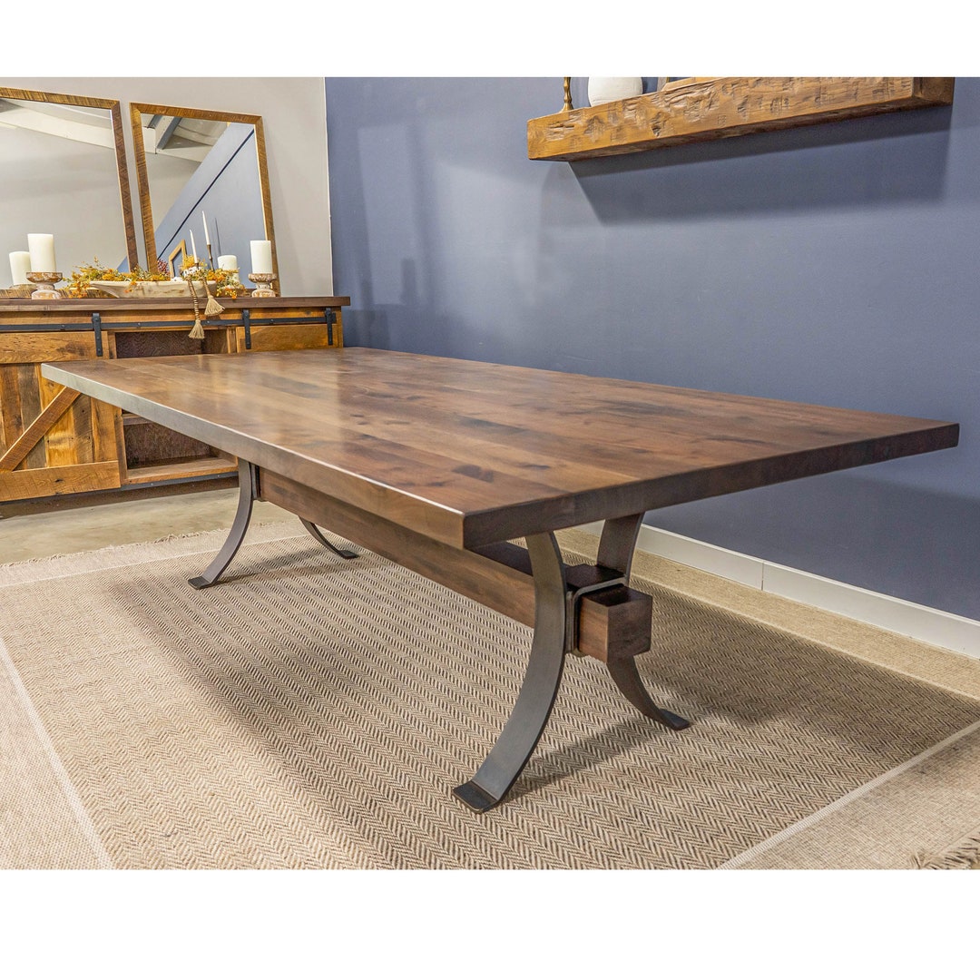 Hamilton Modern Walnut Dining Table With Steel Base Walnut Dining Room Table With Timber Beam ...