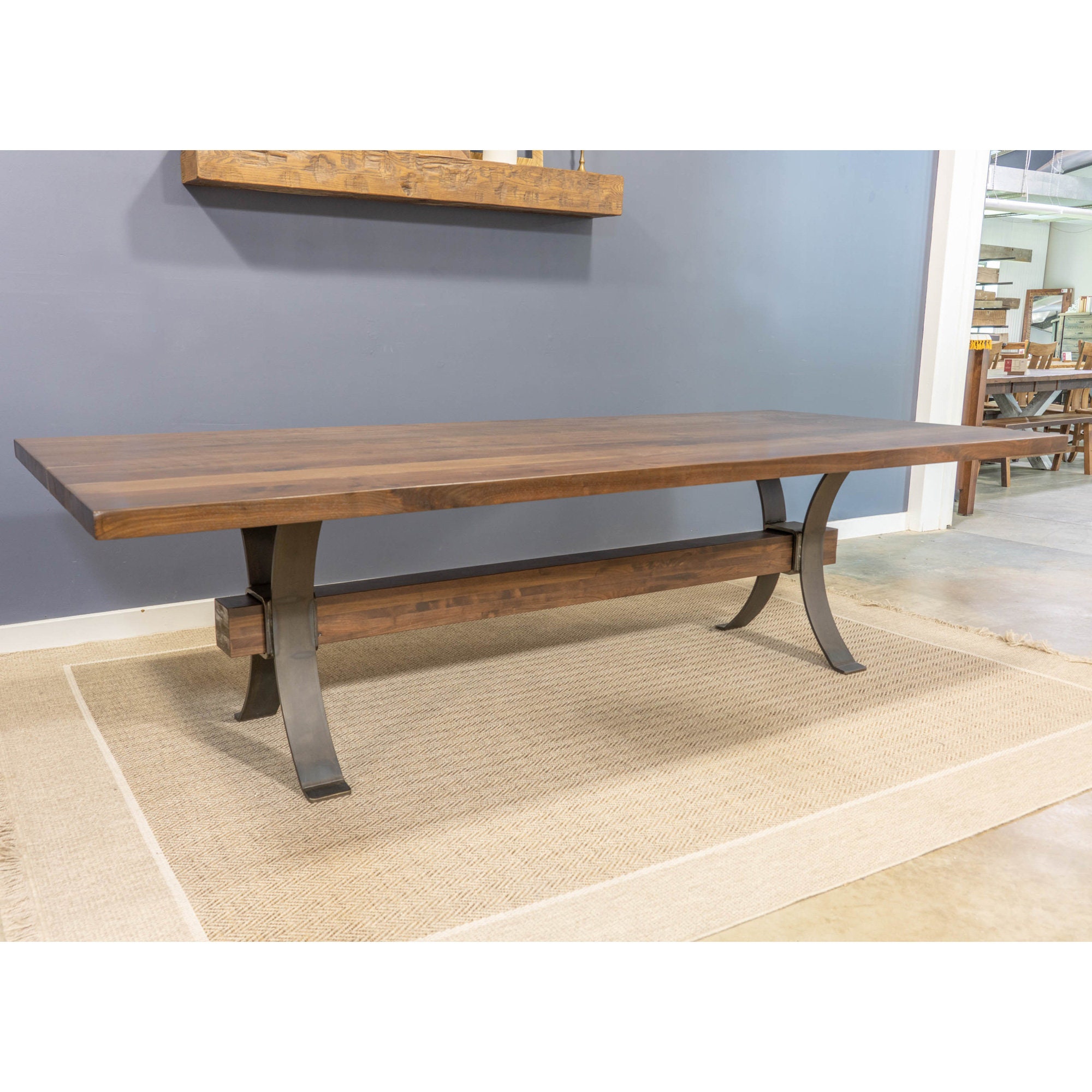 Hamilton Walnut Dining Table | Modern Steel Base, Timber Beam - Etsy