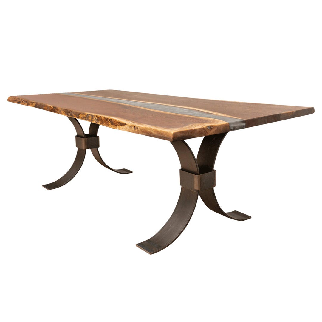 Custom Walnut River Dining Table | Live Edge, Twisted Steel Base - Etsy