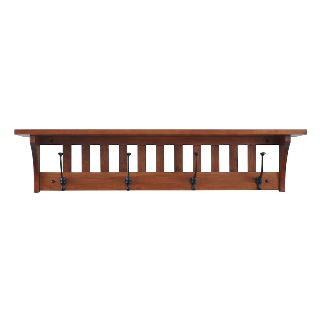 Solid Wood Mission Coat Rack With Shelf | Amish Handcrafted - Etsy
