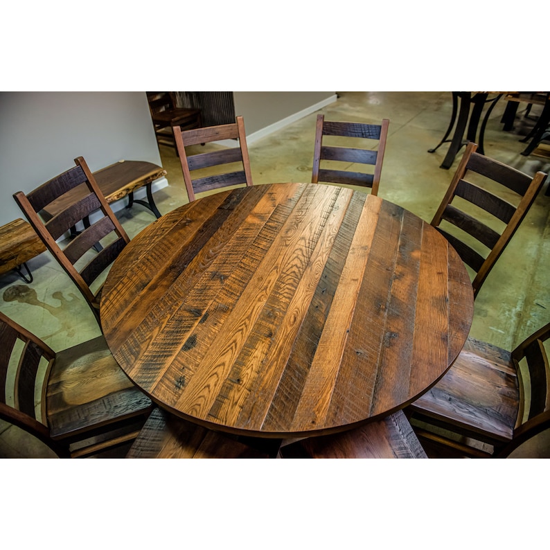 Rustic Round Barnwood Dining Table | Expandable, Steel Base - Etsy