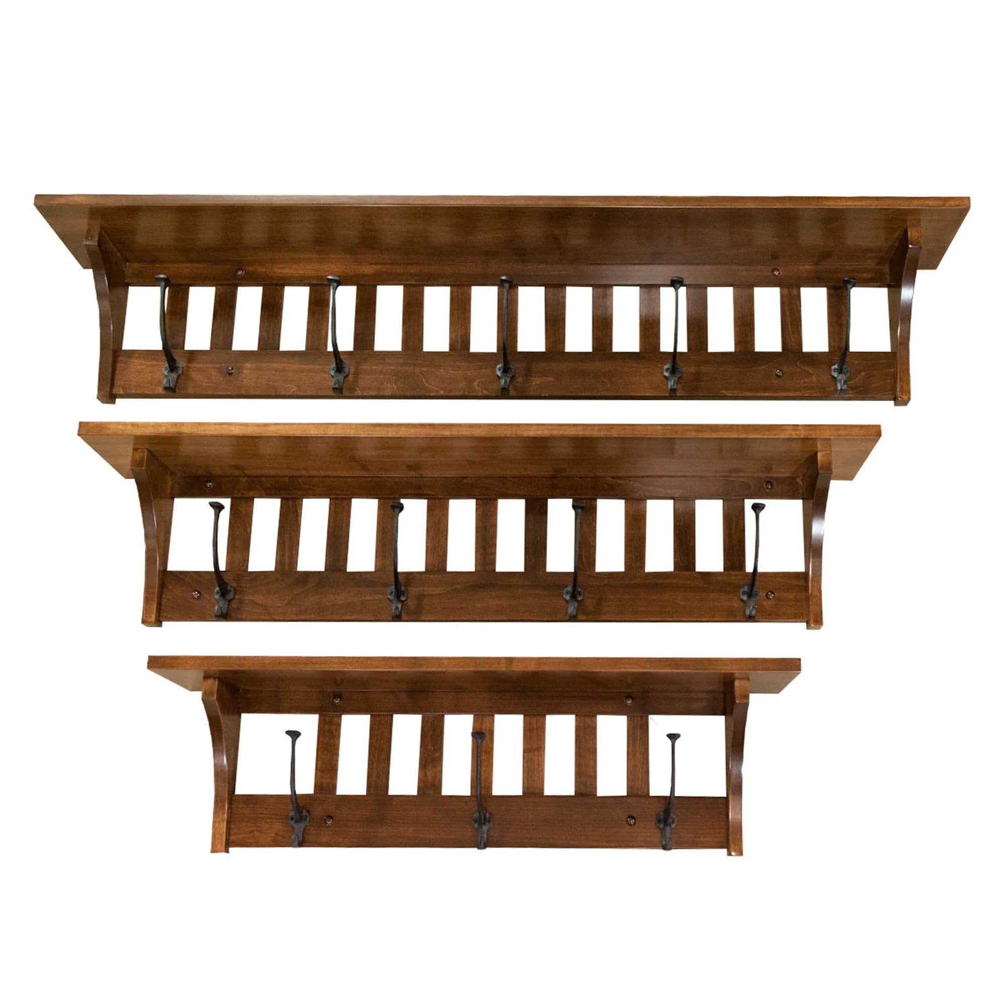 Mission Style Oak Wood Coat Rack With Shelf | Black Wrought Iron Hooks ...