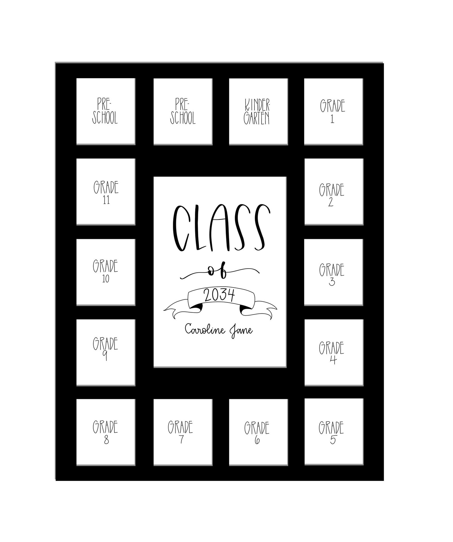 11x14 School Picture Frame, Black 15 Opening Mat, Class of 2030 - Etsy