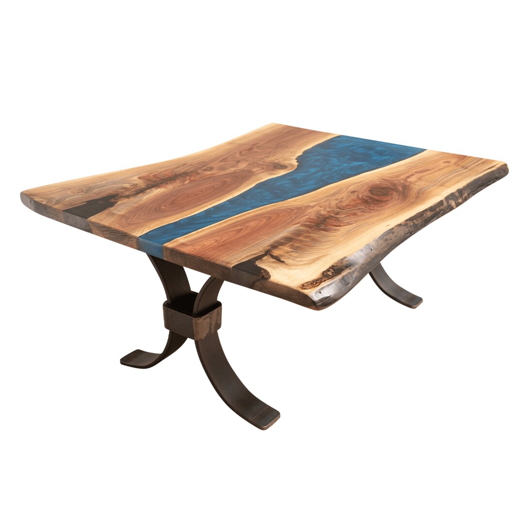 Walnut Epoxy River Coffee Table | Live Edge Wood Metallic Blue River ...