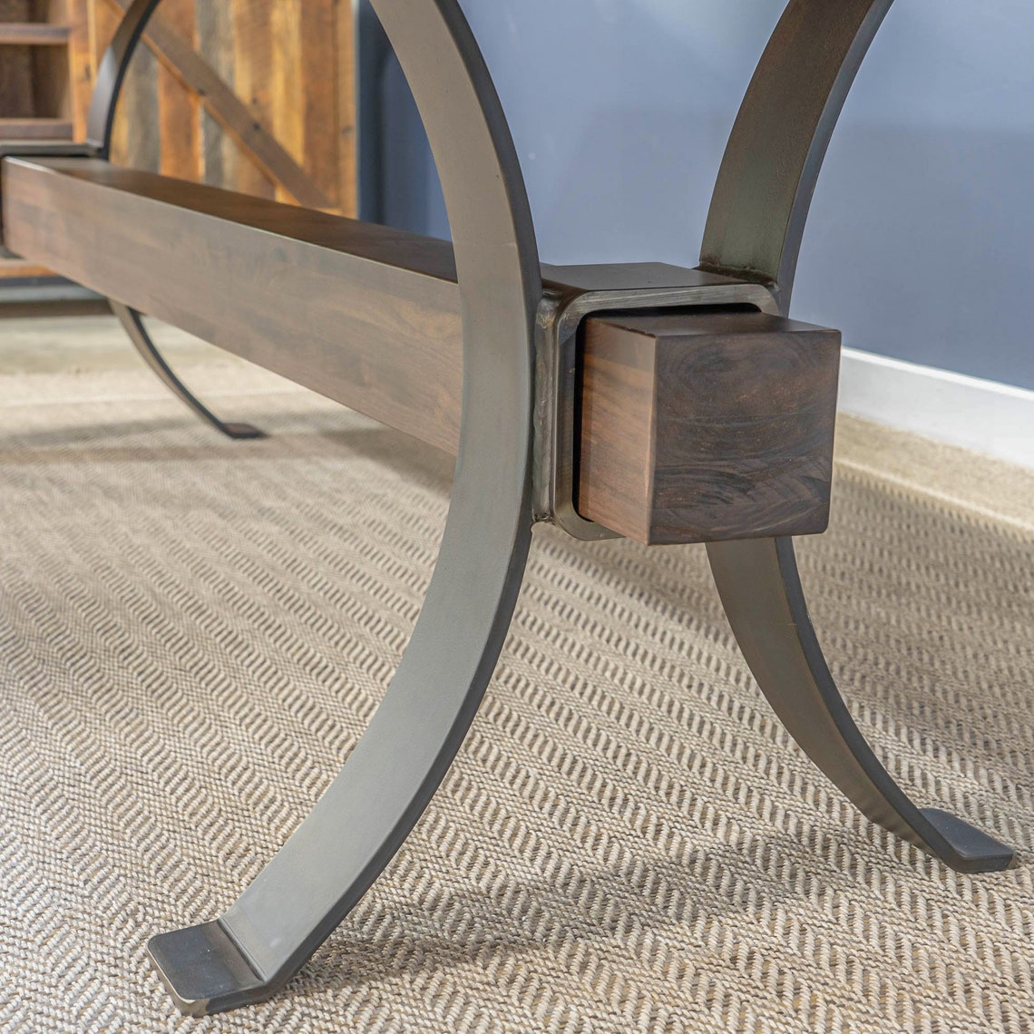 Hamilton Walnut Dining Table | Modern Steel Base, Timber Beam - Etsy