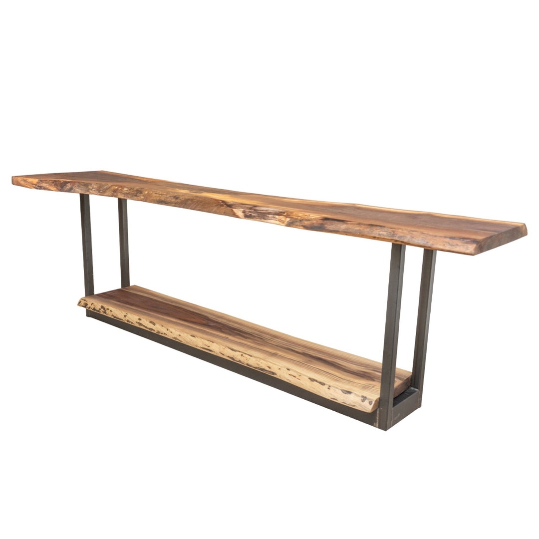Custom Made to Order 2 Tier Walnut Wood Console Table | Live Edge Console Table | Rustic Walnut ...