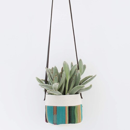 Small Natural Canvas Hanging Planter Turquoise - Etsy