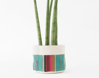 Medium Natural Canvas Hanging Planter Turquoise - Etsy