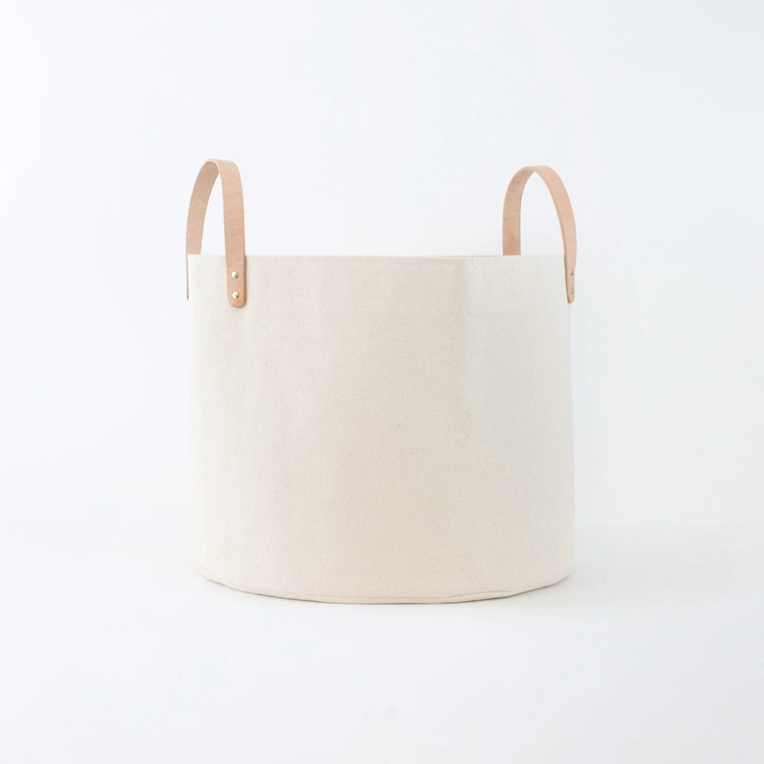Medium Natural Canvas Bucket Basket - Etsy