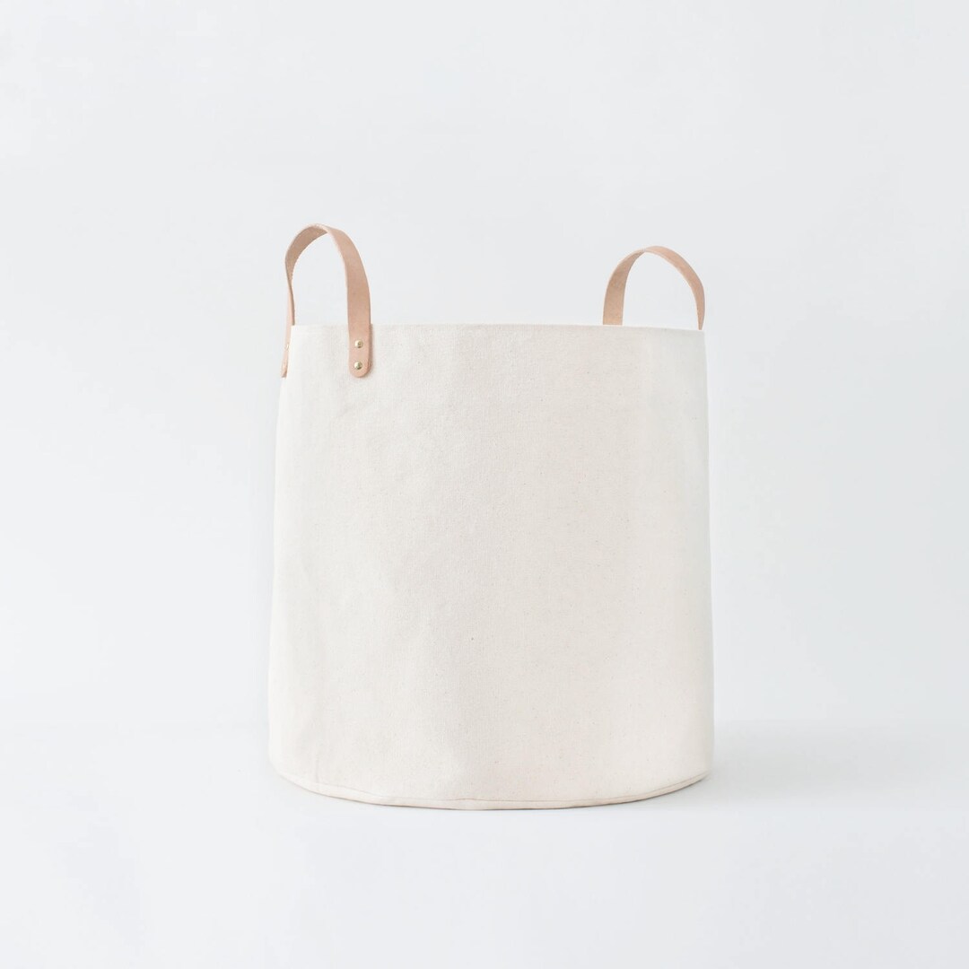Large Natural Canvas Bucket Basket - Etsy