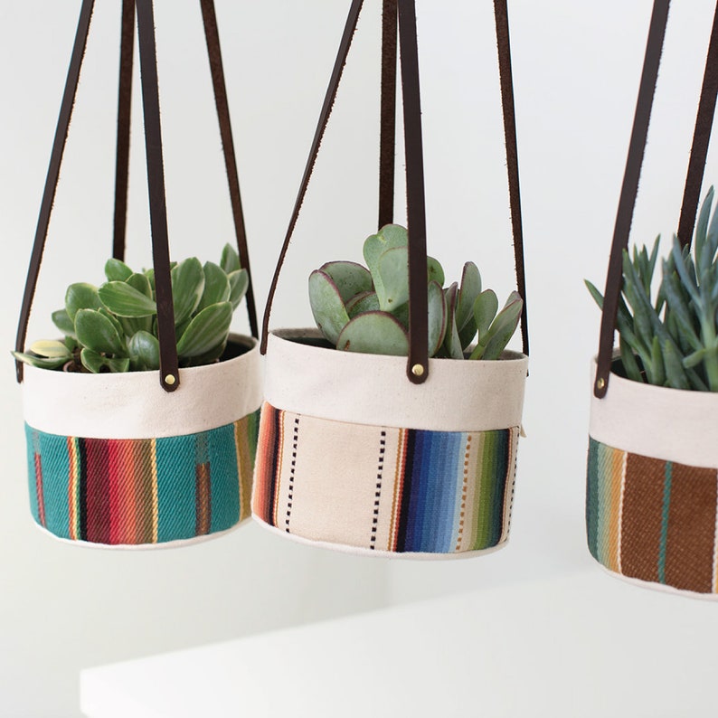 Medium Natural Canvas Hanging Planter Turquoise - Etsy