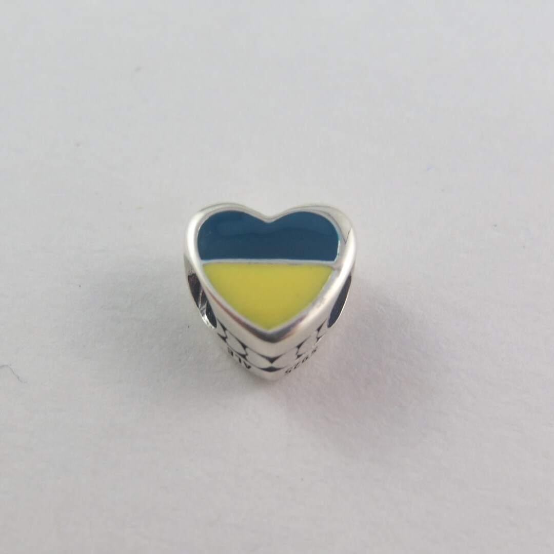 Authentic Pandora Ukraine Flag Heart Charm – Sterling Silver Travel Bead, Fits Moments Bracelet ...