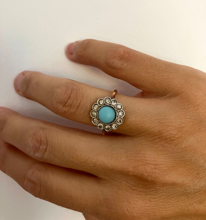 Vintage 60s 18k Gold Turquoise Diamonds Ring - Etsy