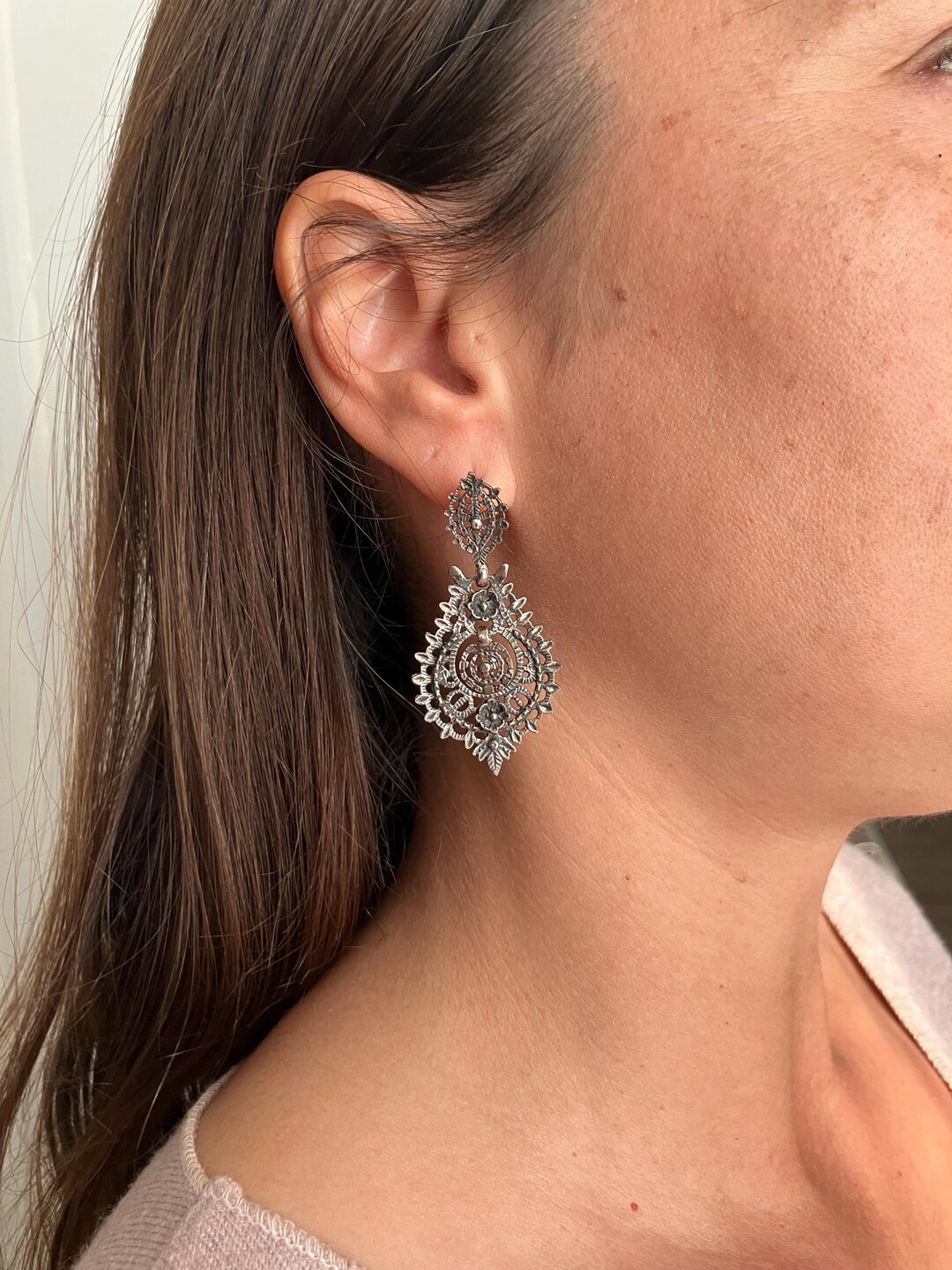 Vintage 20s Iberian Spanish Victorian Sterling Silver Filigree Drop ...