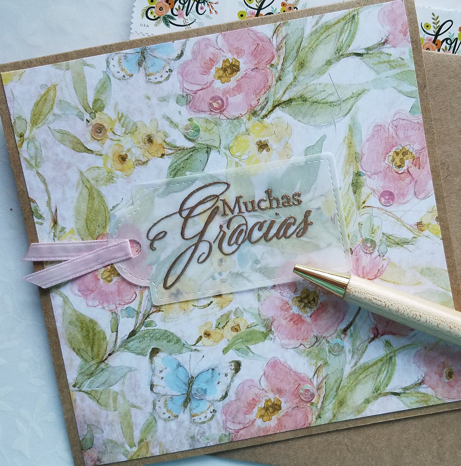 Thank You Card Muchas Gracias Card Roses and Gracias Spanish Card ...