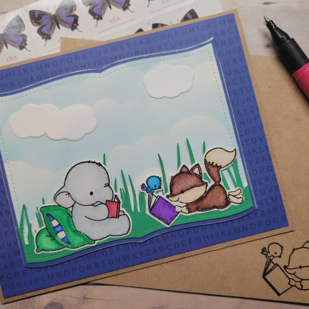 Whimsical Reading Birthday Card – Elephant & Fox – Watercolor Card for ...