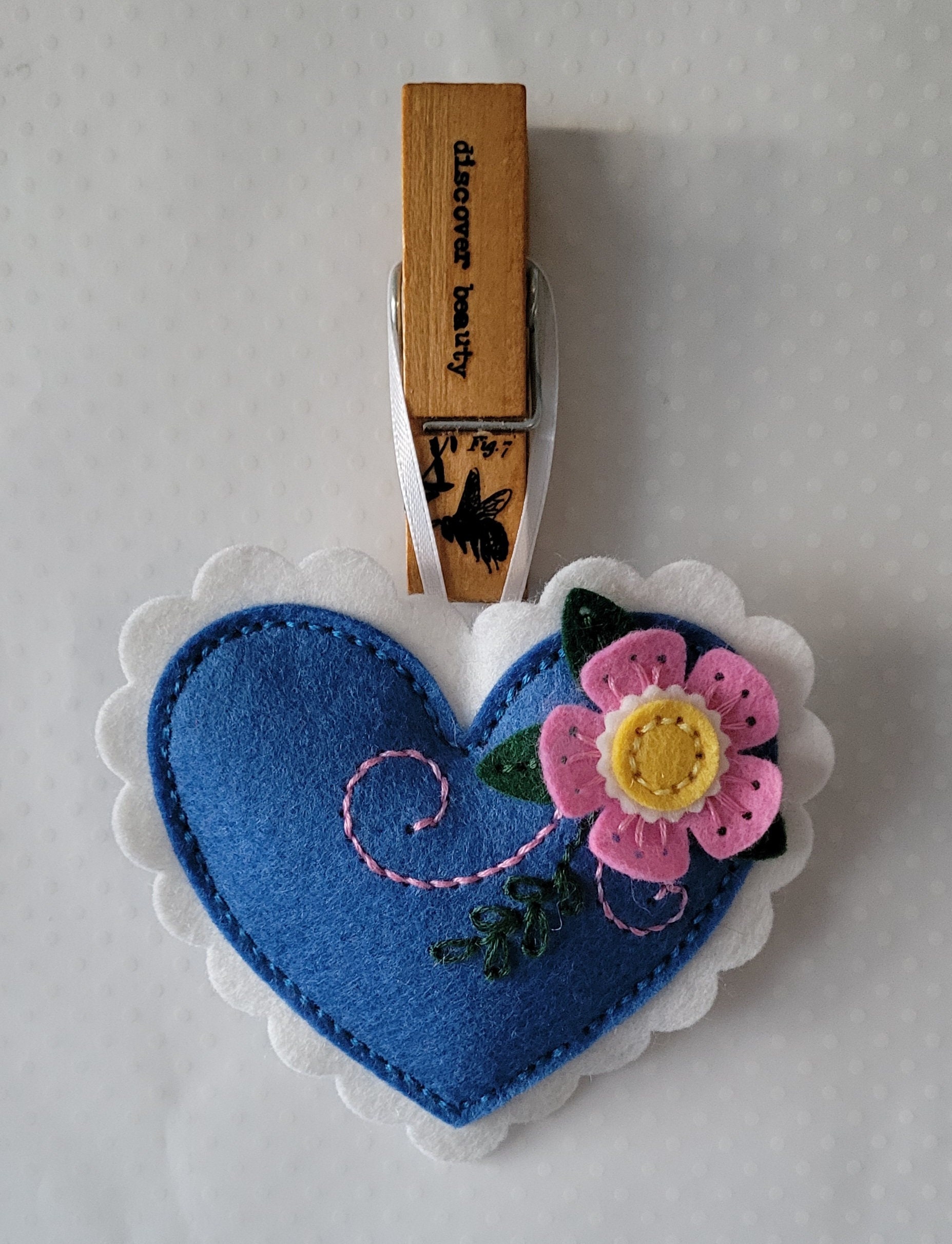 Wool Heart Valentine Heart Valentine's Day Hand Stitched Heart Wool ...