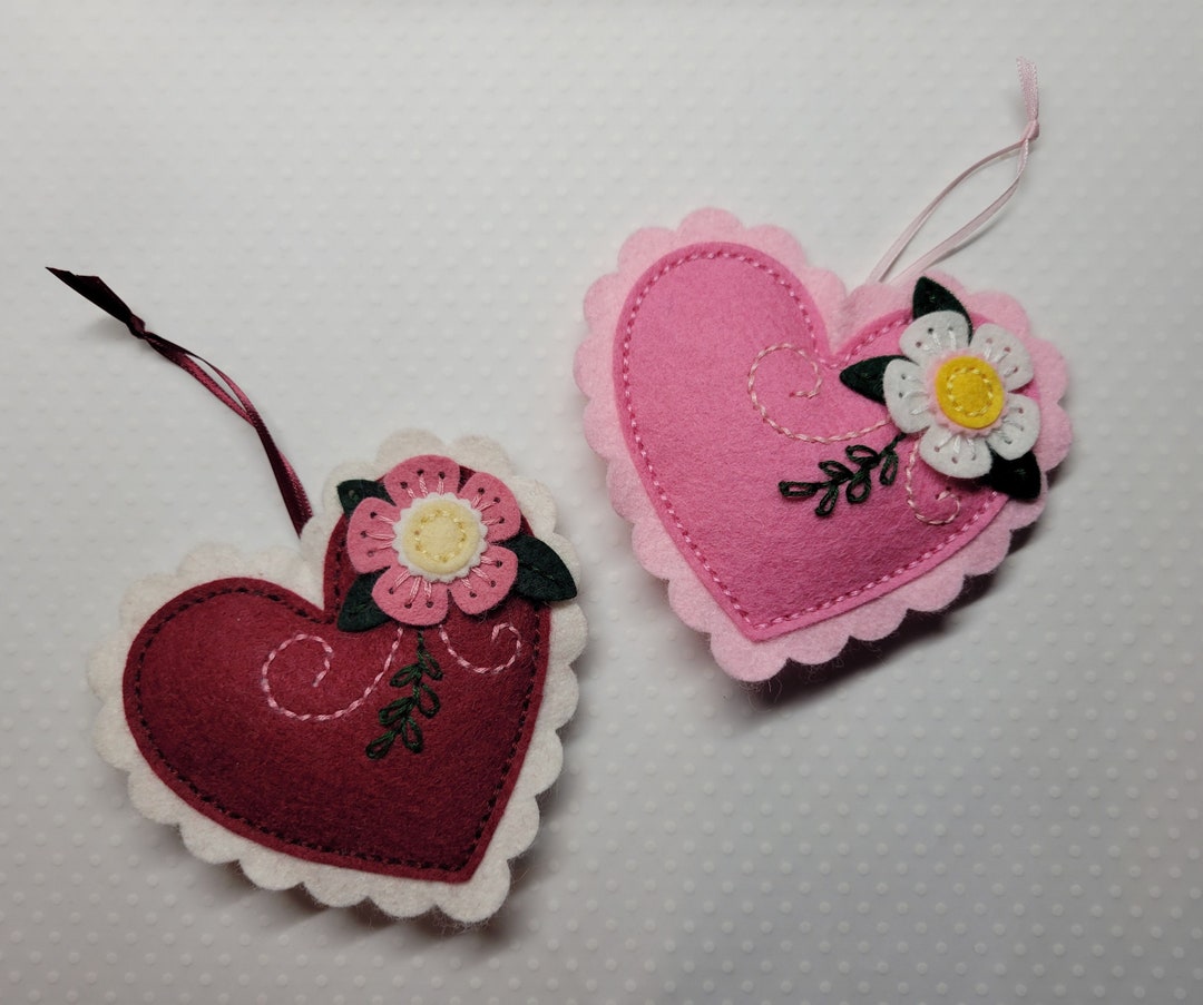 Wool Heart Valentine Heart Valentine's Day Hand Stitched Heart Wool ...