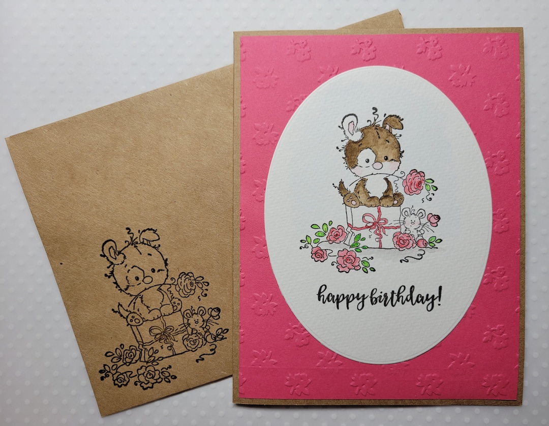Puppy Birthday Card Puppy With Roses Happy Birthday Card Puppy With ...