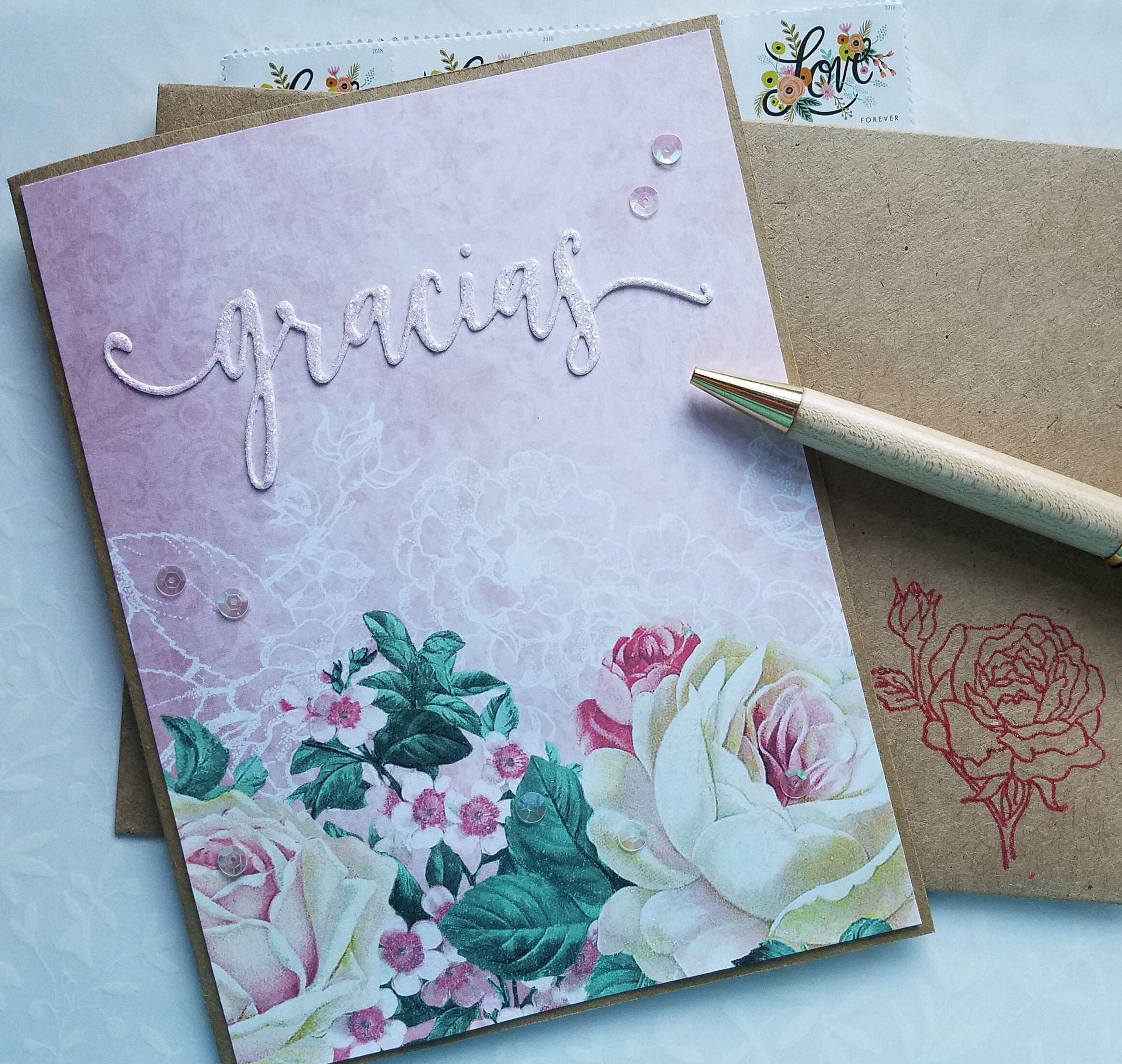 Thank You Card Gracias Card Roses and Gracias Spanish Card Spanish ...