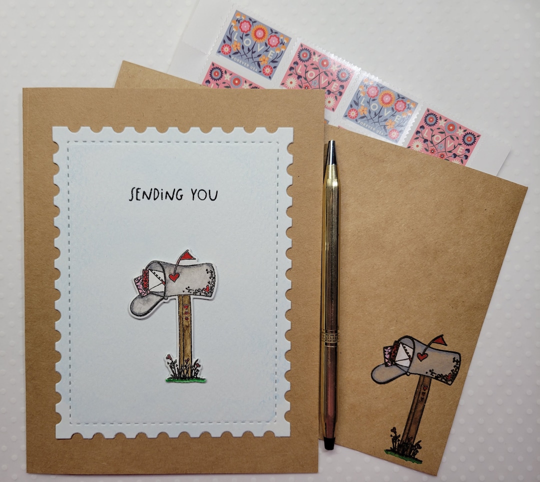 Mail Themed Card Mail Box Valentine Sending Hearts and Hugs Mail Themed ...