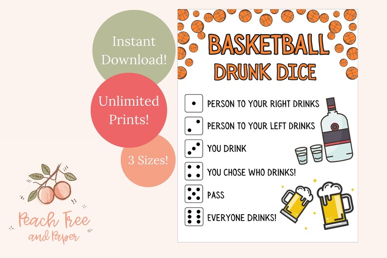 Basketball Drunk Dice – Printable Party Activity (PDF)- Tailgate Party ...