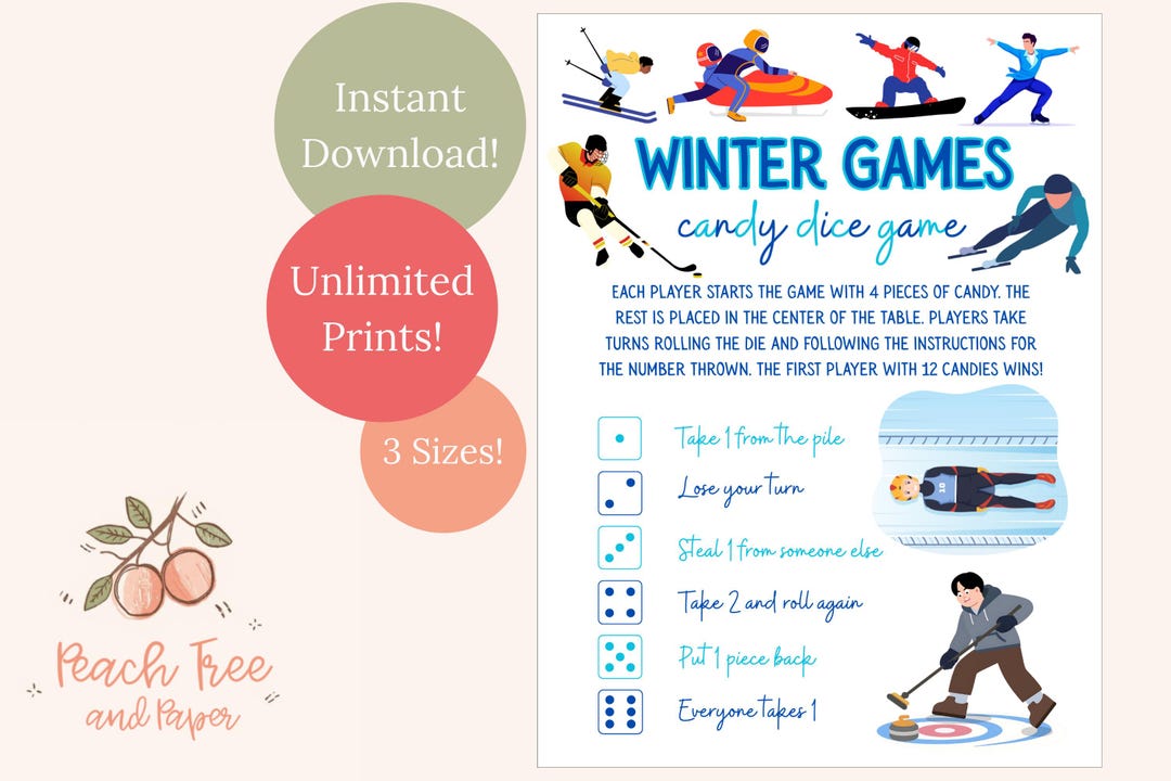 Winter Games Candy Dice Game – Printable Family Watch Party Game for ...