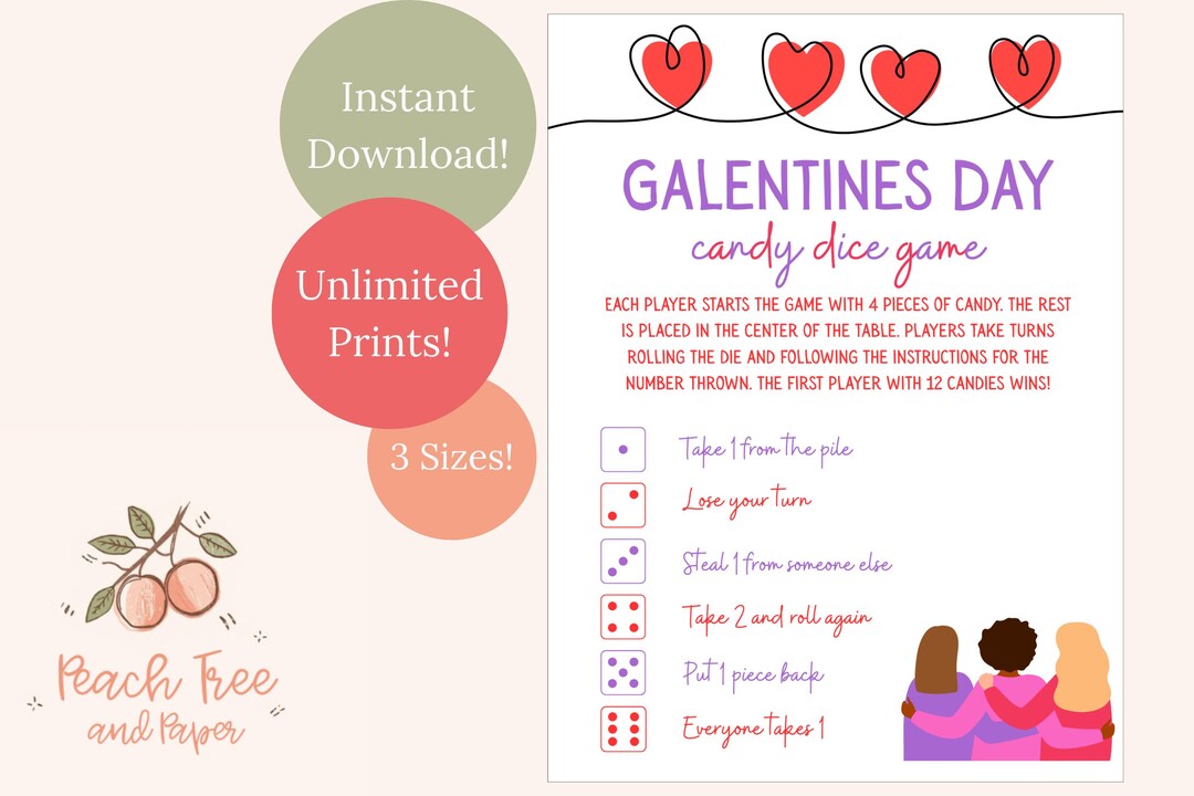Galentine's Candy Dice Game – Printable Party Activity (PDF)- Girls ...