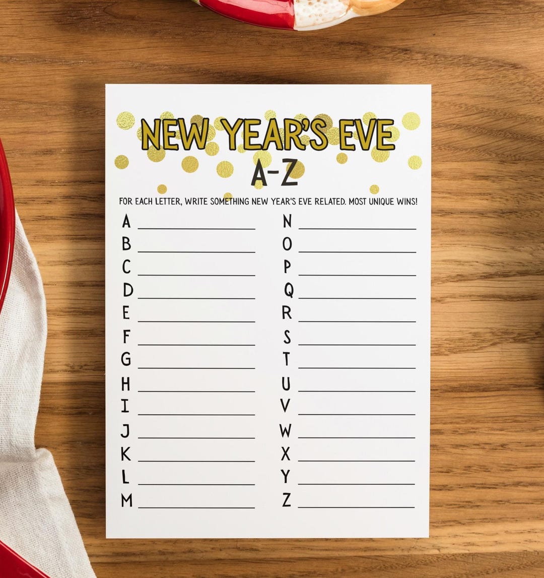 New Year's Eve A-Z Game | Printable Party Activity (PDF) - Etsy