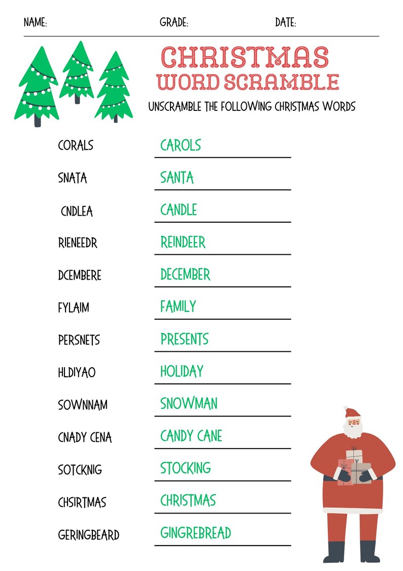 Printable Christmas Word Scramble Game: Holiday Family Activity ...