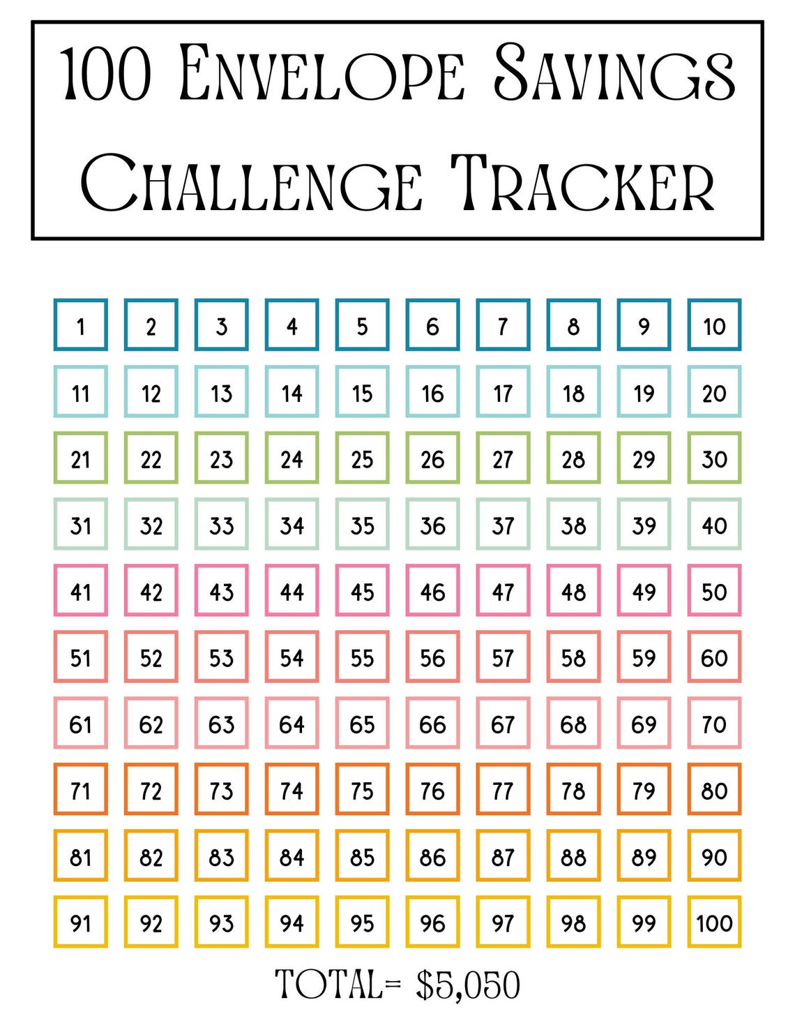 100 Envelope Saving Challenge Printable, Saving Challenge, 100 Day ...