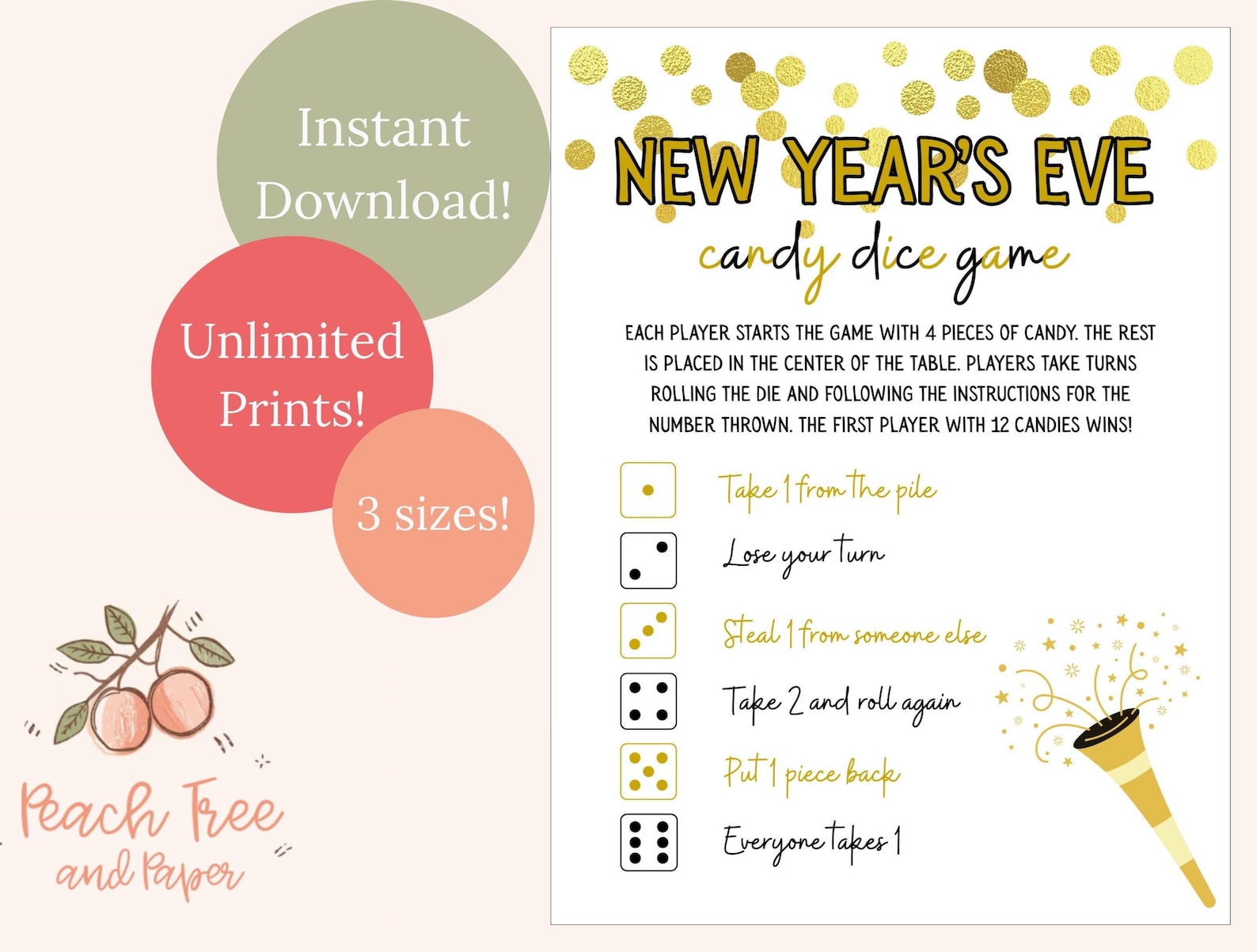 New Year's Eve Candy Dice Game – Printable Party Activity (PDF) - Etsy