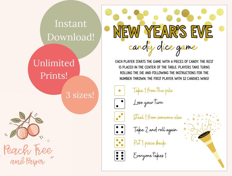 New Year's Eve Candy Dice Game – Printable Party Activity (PDF) - Etsy