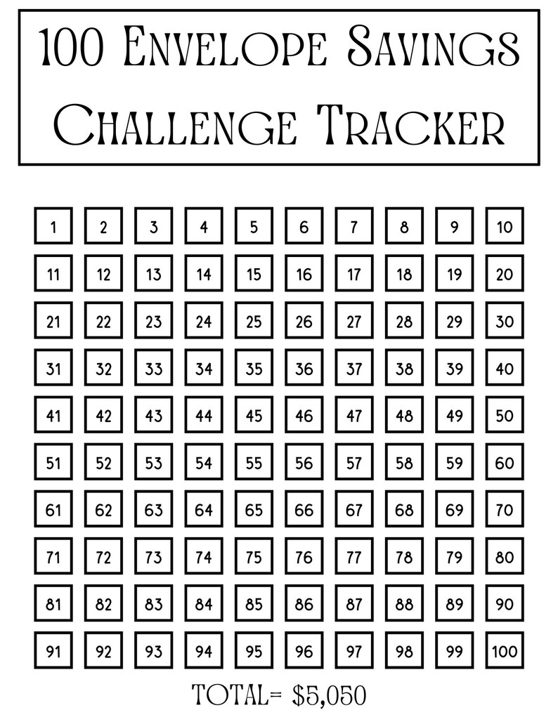 100 Envelope Savings Challenge Printable Tracker (digital Download) - Etsy