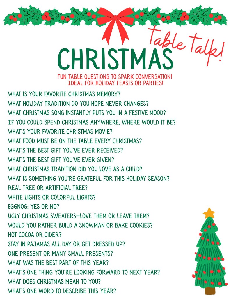 Christmas Table Talk Game Printable | Holiday Conversation Cards ...