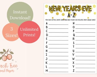 New Year's Eve A-Z Game | Printable Party Activity (PDF) - Etsy