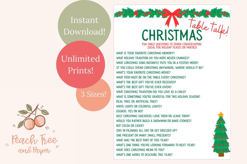 Christmas Table Talk Game Printable | Holiday Conversation Cards ...