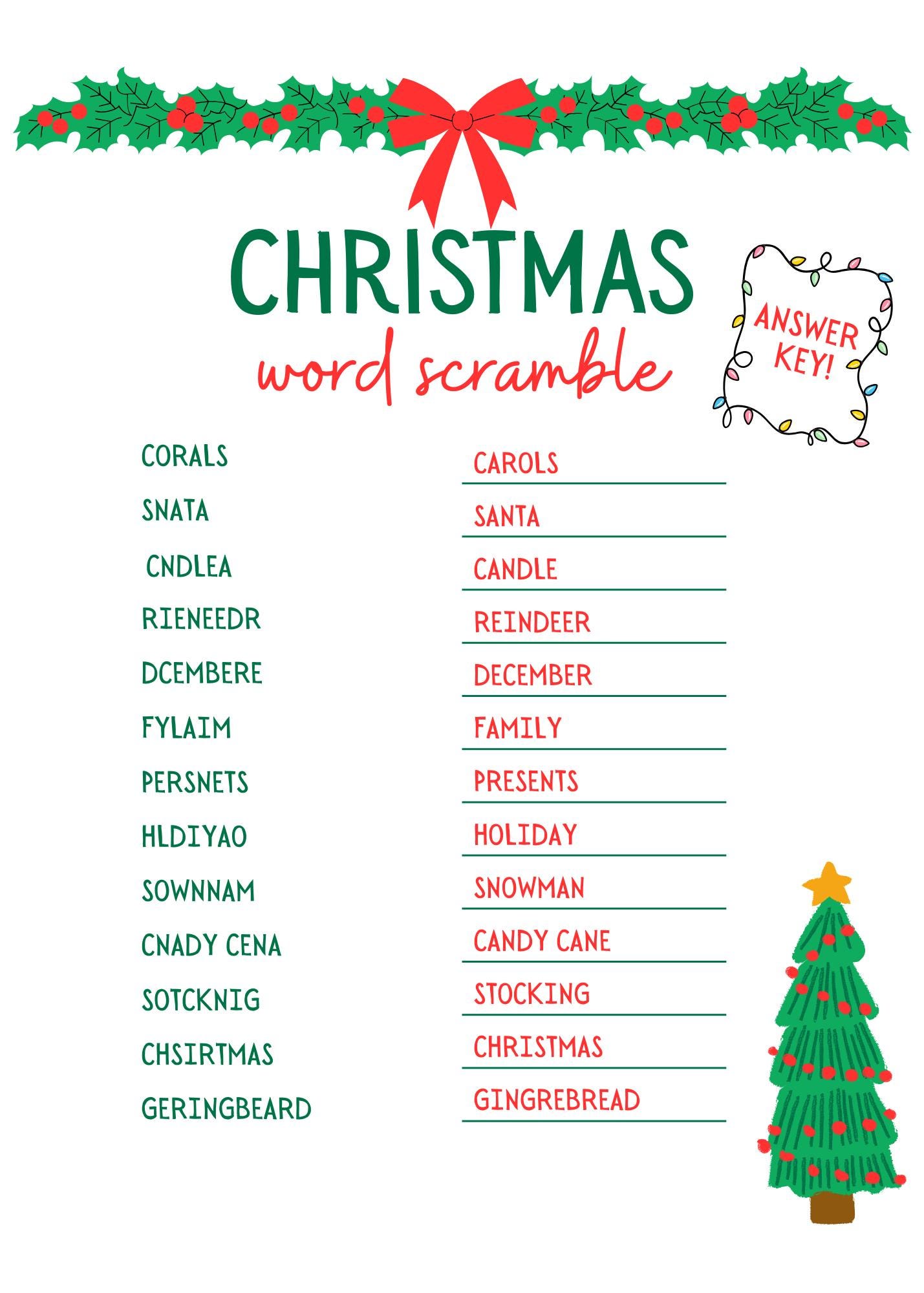 Printable Christmas Word Scramble Game: Holiday Family Activity ...
