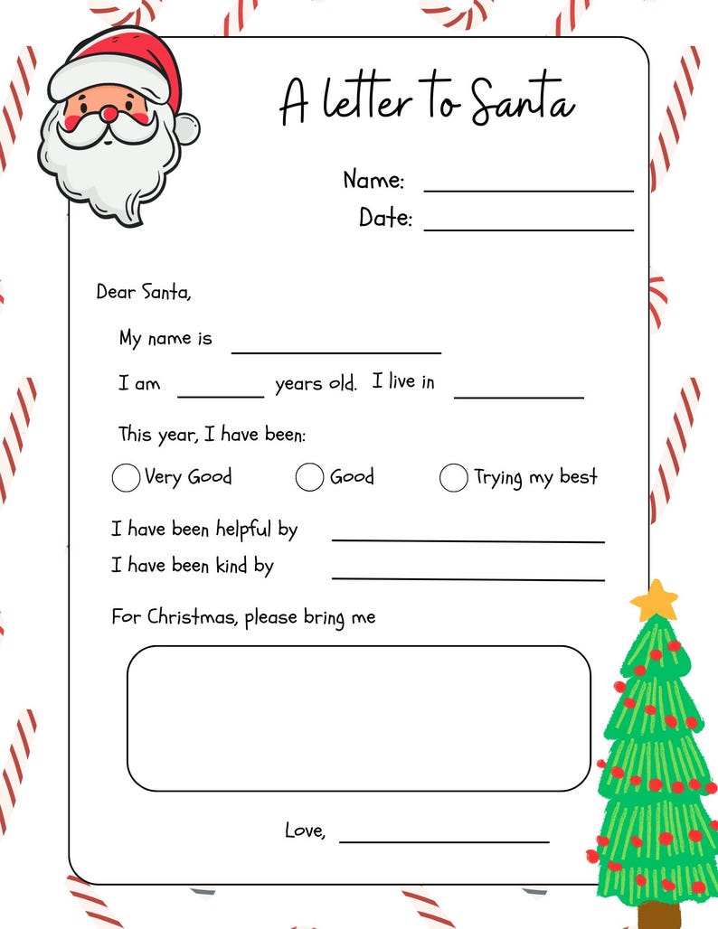 Letter to Santa Printable, Kids Christmas Activity (PDF) - Etsy