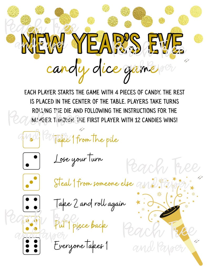 New Year's Eve Candy Dice Game – Printable Party Activity (PDF) - Etsy