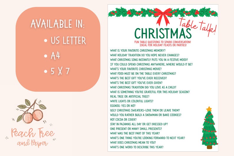 Christmas Table Talk Game Printable | Holiday Conversation Cards ...