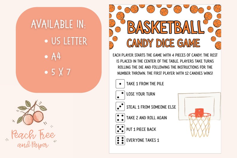 Basketball Candy Dice Game – Printable Party Activity (PDF)- Finals ...