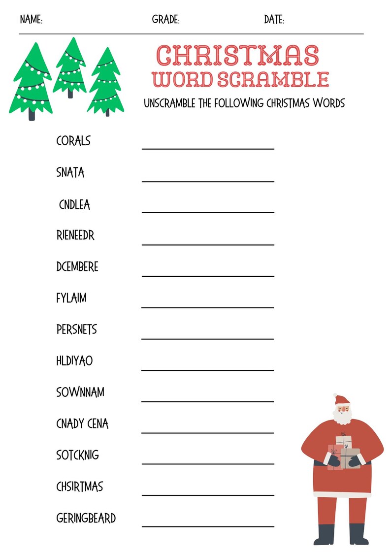 Printable Christmas Word Scramble Game: Holiday Family Activity ...