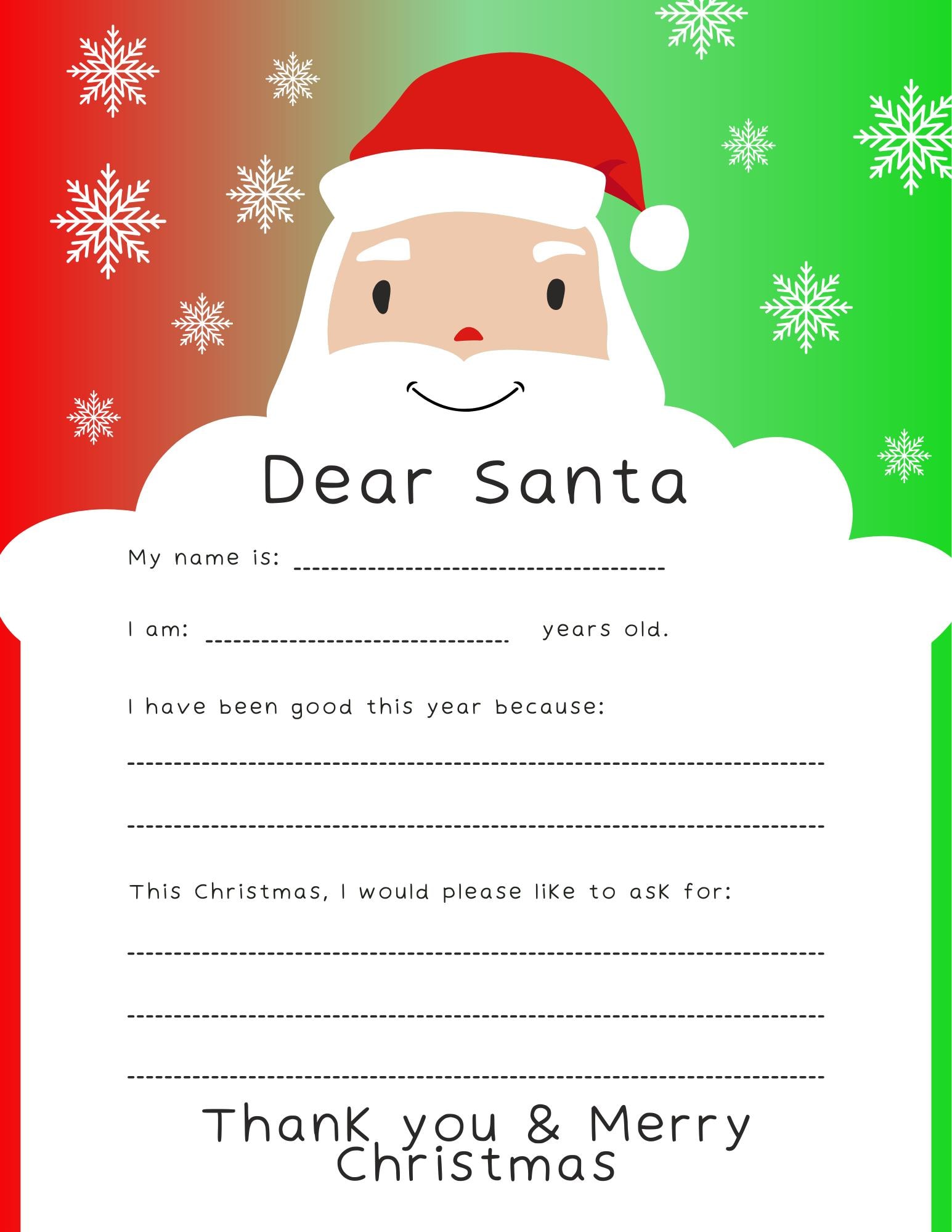 Letter to Santa, Printable, Fill in the Blank for Kids - Etsy